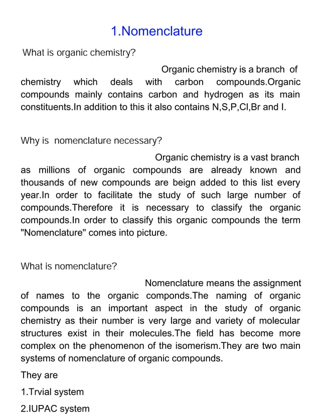 Organic chemistry nomenclature | PDF
