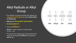 Organic compound nomenclature (ALkanes, ALKYL GROUP, ALKENE, ALKYNES ...