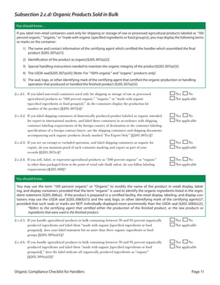 National Organic Program Compliance Checklist for Handlers | PDF