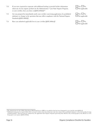 National Organic Program Compliance Checklist for Handlers | PDF