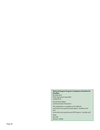National Organic Program Compliance Checklist for Handlers | PDF