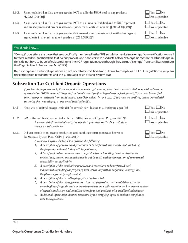 National Organic Program Compliance Checklist for Handlers | PDF