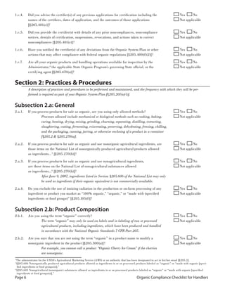 National Organic Program Compliance Checklist for Handlers | PDF