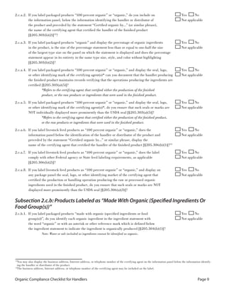 National Organic Program Compliance Checklist for Handlers | PDF