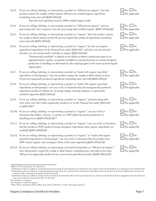 National Organic Program Compliance Checklist for Handlers | PDF