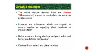 Organic manure introduction, types and production, | PPTX