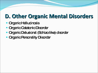 Organic Mental Disorders | PPT