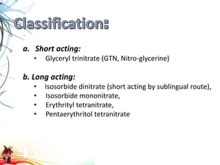 Organic nitrates - pharmacology | PPTX