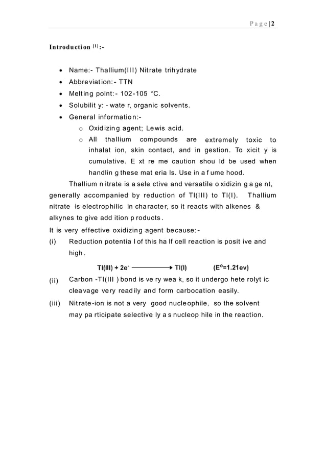 Oxidation by thallium nitrate | PPTX | Chemistry | Science