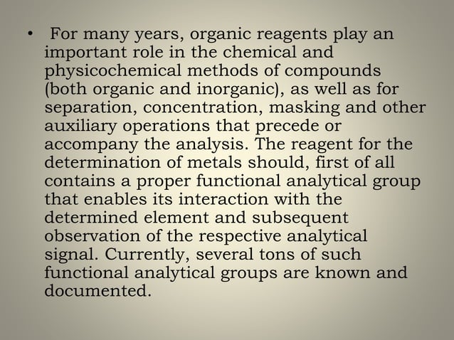 Organic reagents used in inorganic analysis | PPTX | Chemistry | Science