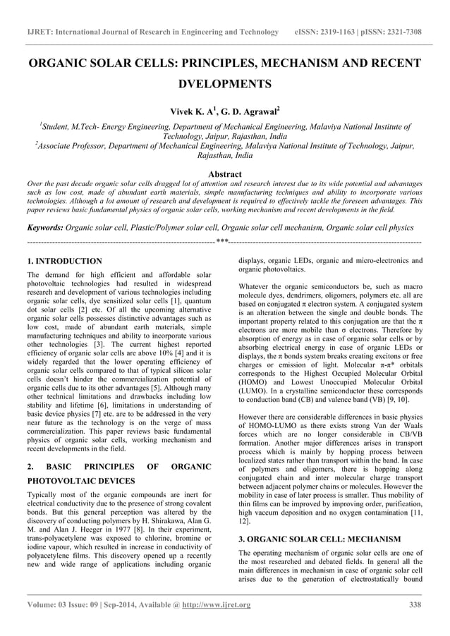 Organic solar cells principles, mechanism and recent dvelopments | PDF ...