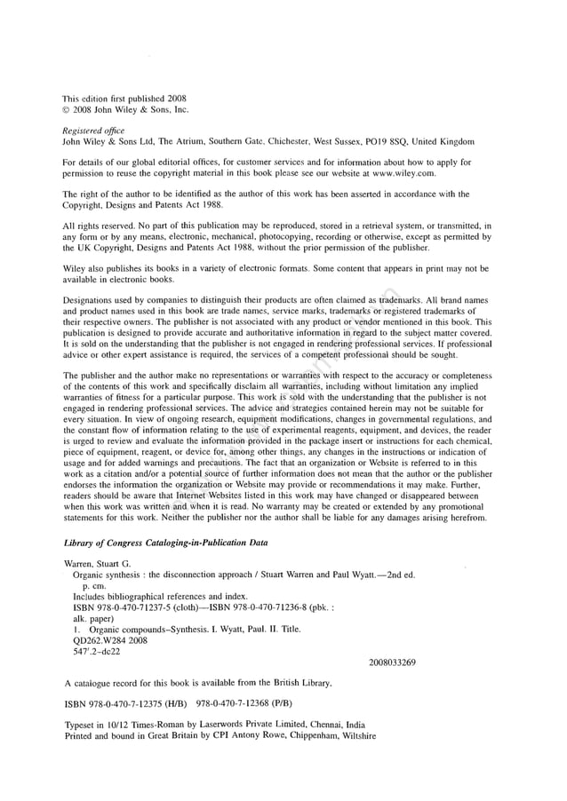 Organic synthesis the disconnection approach by stuart warren | PDF