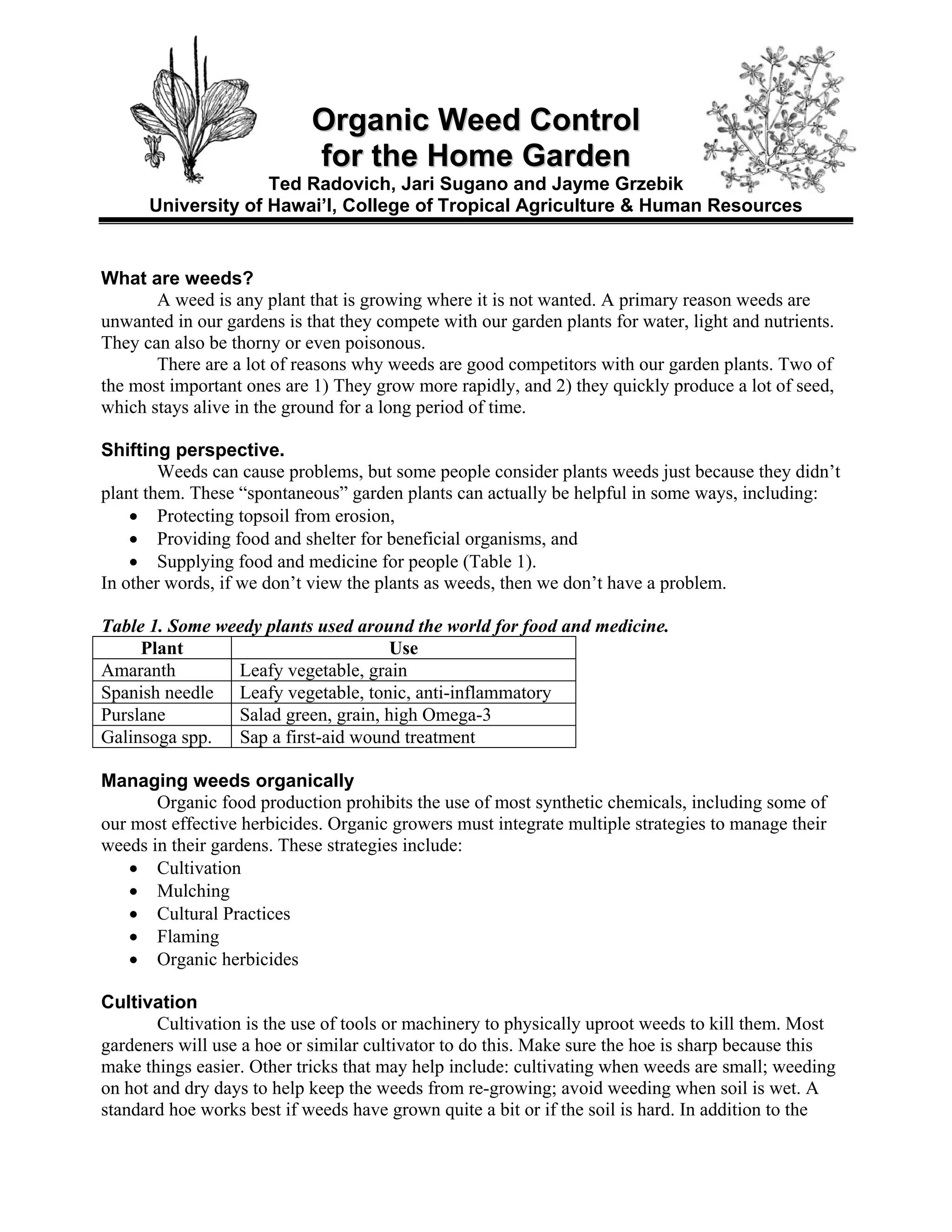 Organic Weed Control for the Home Garden - University of Hawaii | PDF