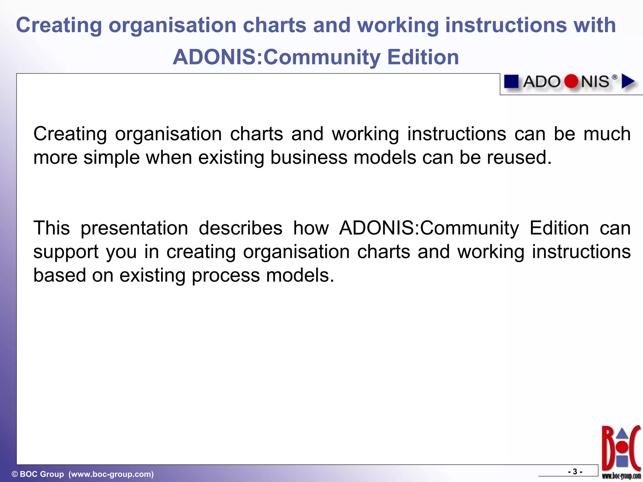 Creating organigrams with ADONIS:Community Edition | PDF | Web Design and HTML | Internet