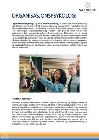 Informasjonshefte om Arbeids - og Organisasjonspsykologi | PDF