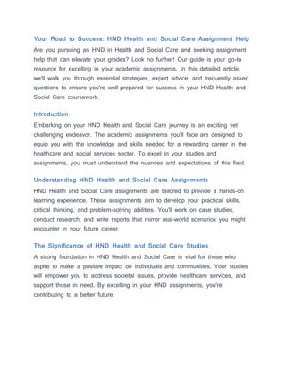 HND Health and Social Care Assignment Help | PDF