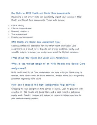 HND Health and Social Care Assignment Help | PDF