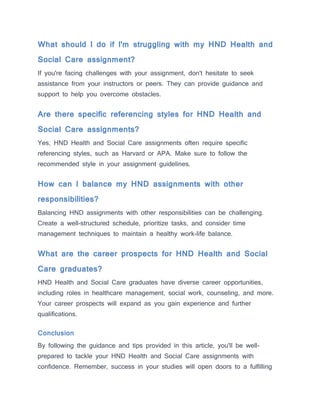 HND Health and Social Care Assignment Help | PDF