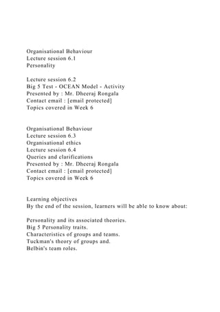 Organisational BehaviourLecture session 6.1 PersonalityL.docx