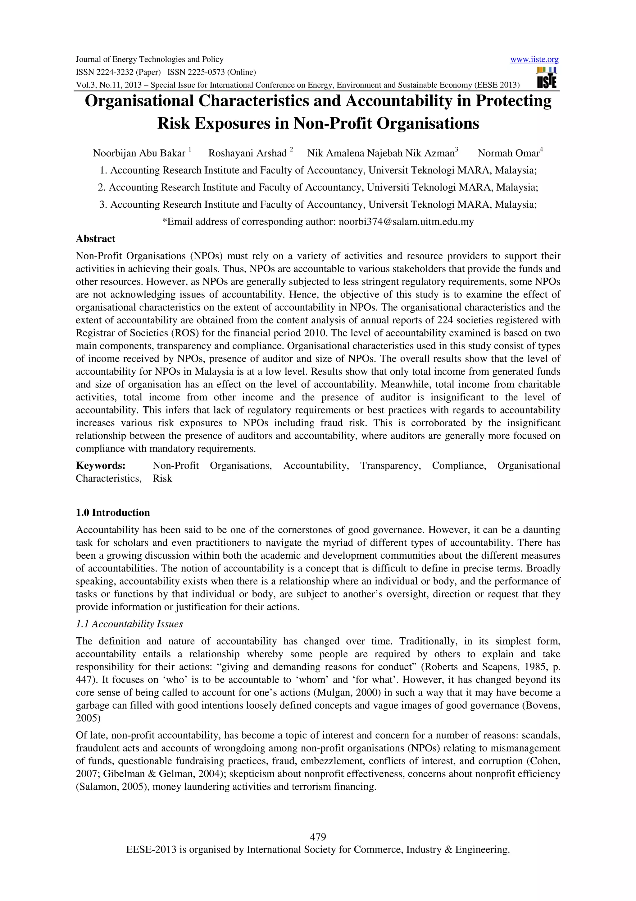 Organisational characteristics and accountability in protecting risk ...