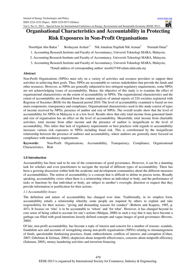Organisational characteristics and accountability in protecting risk ...