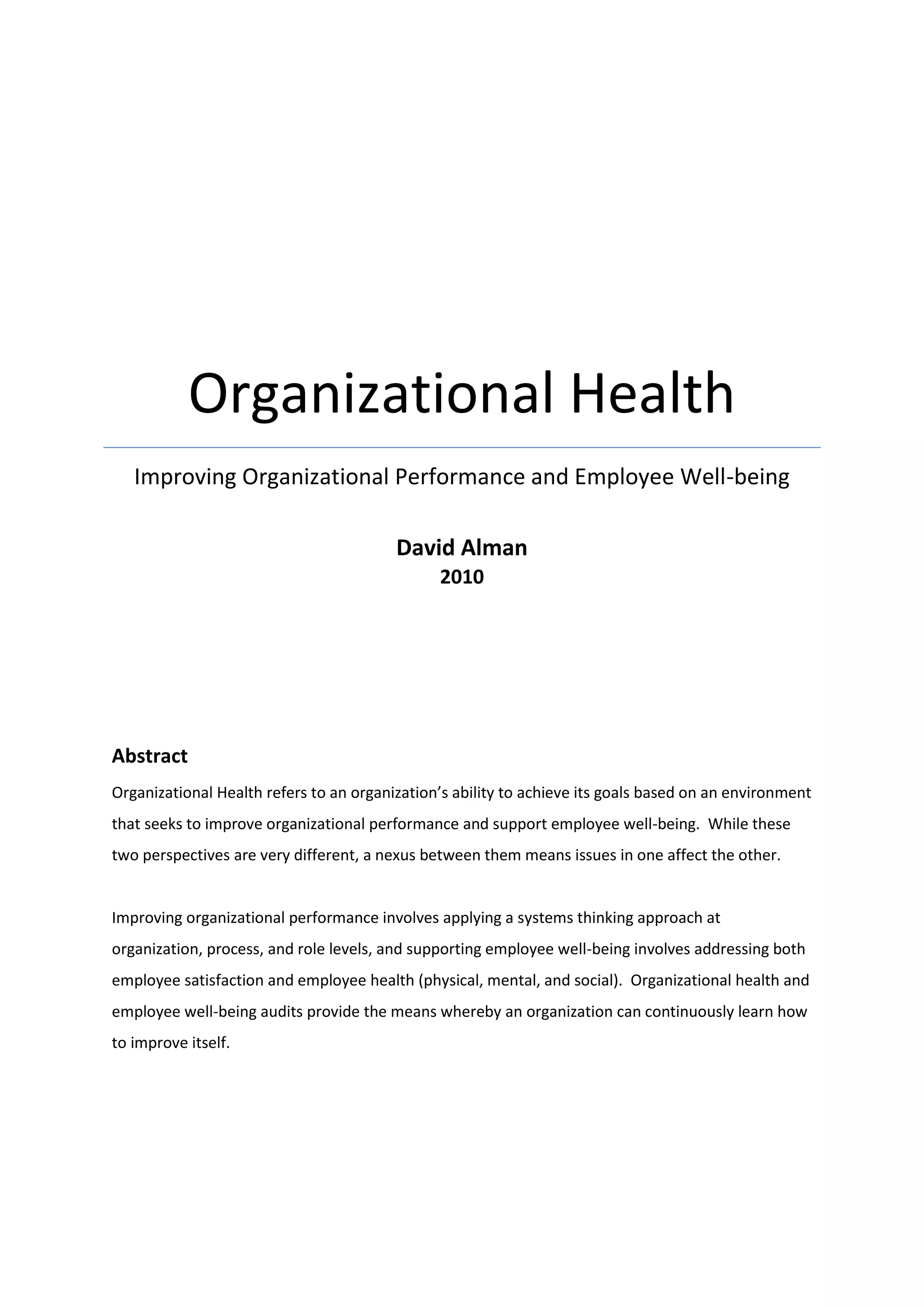 Organizational Health | PDF