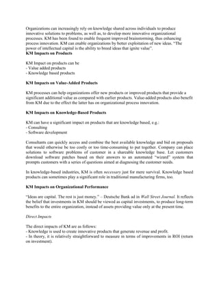 Organisational impacts of Knowledge Management on People, Processes ...