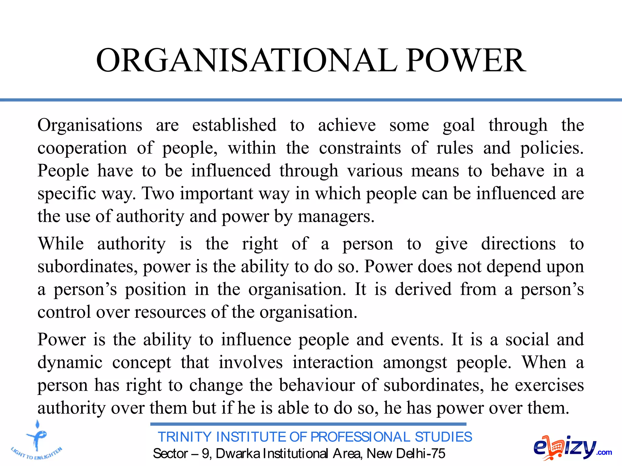 ORGANISATIONAL BEHAVIOUR - Organisational power | PPT | Science