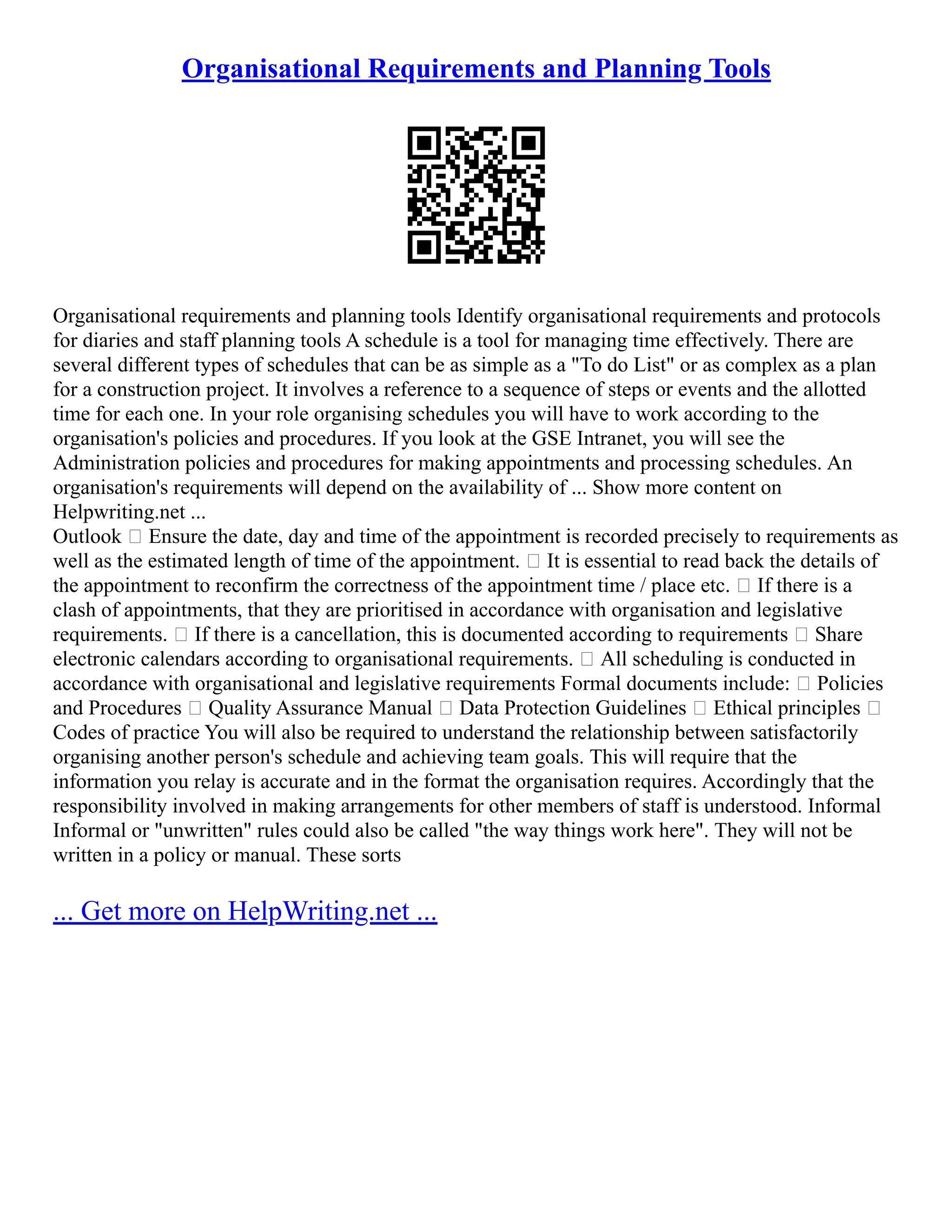 Organisational Requirements And Planning Tools | PDF