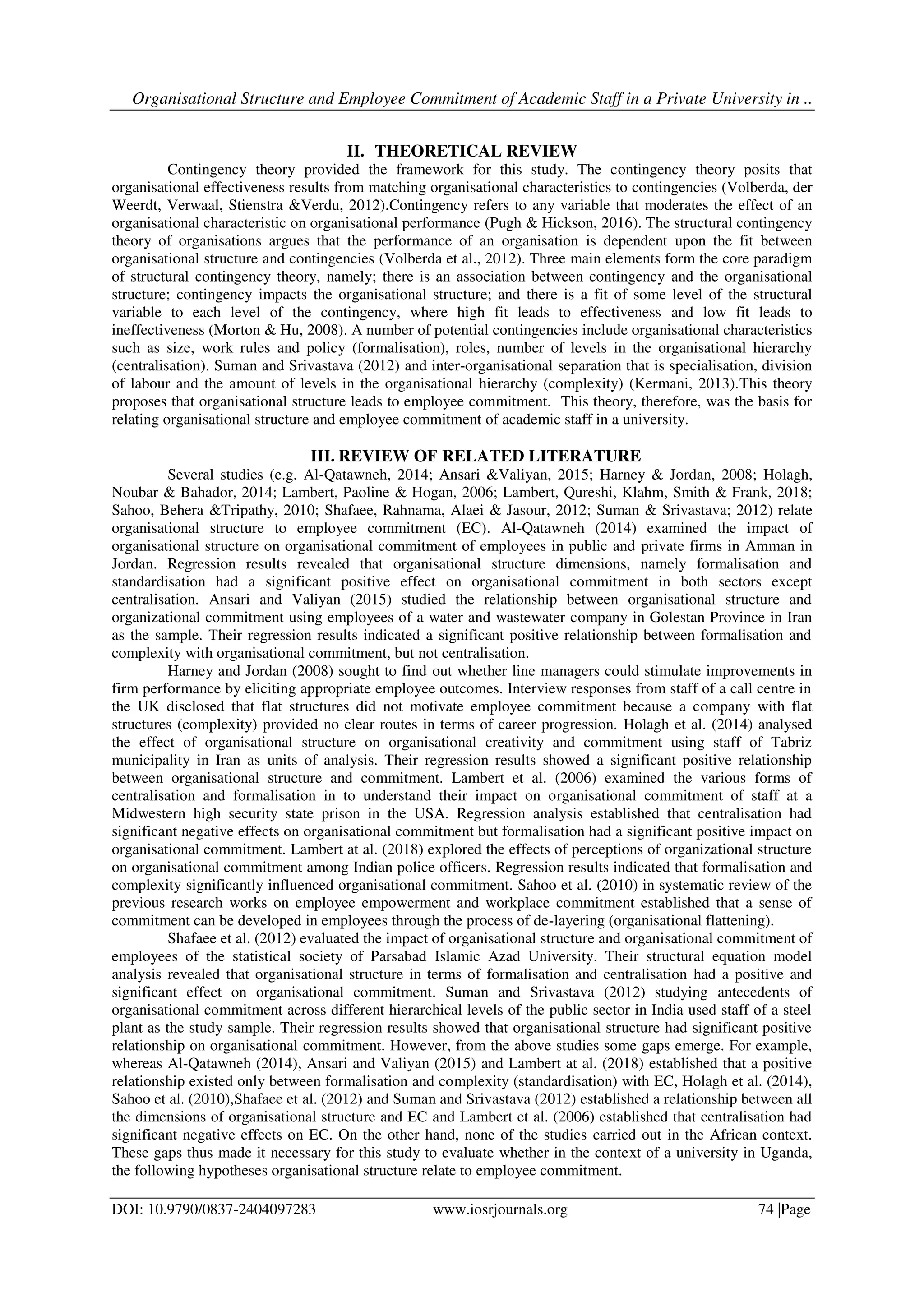 Organisational Structure and Employee Commitment of Academic Staff in a Private University in ...