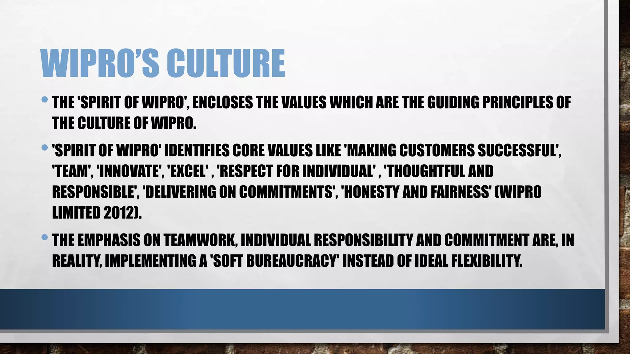 Organisation structure, culture and strategies of wipro | PPTX