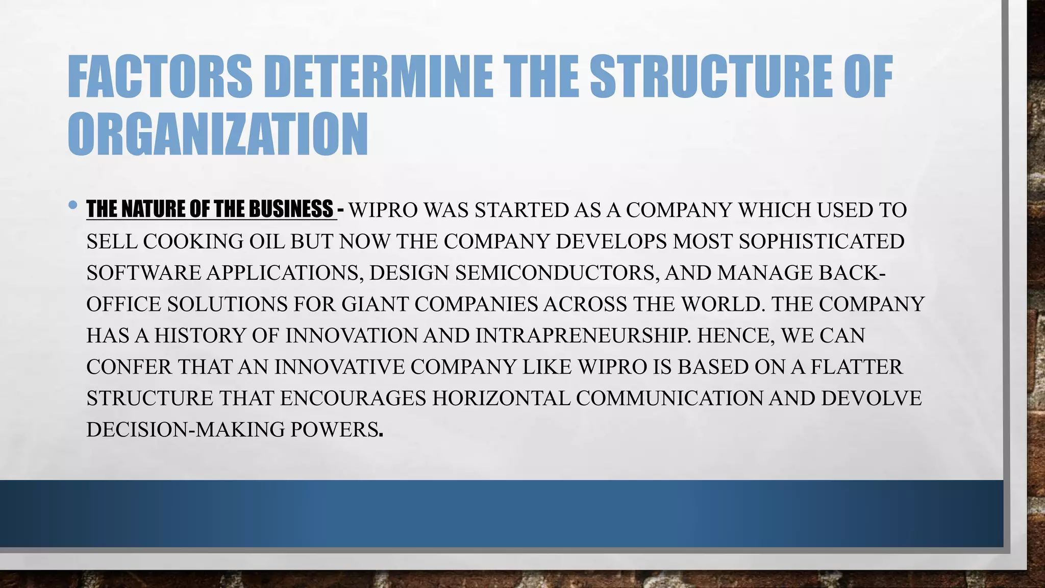 Organisation structure, culture and strategies of wipro | PPTX