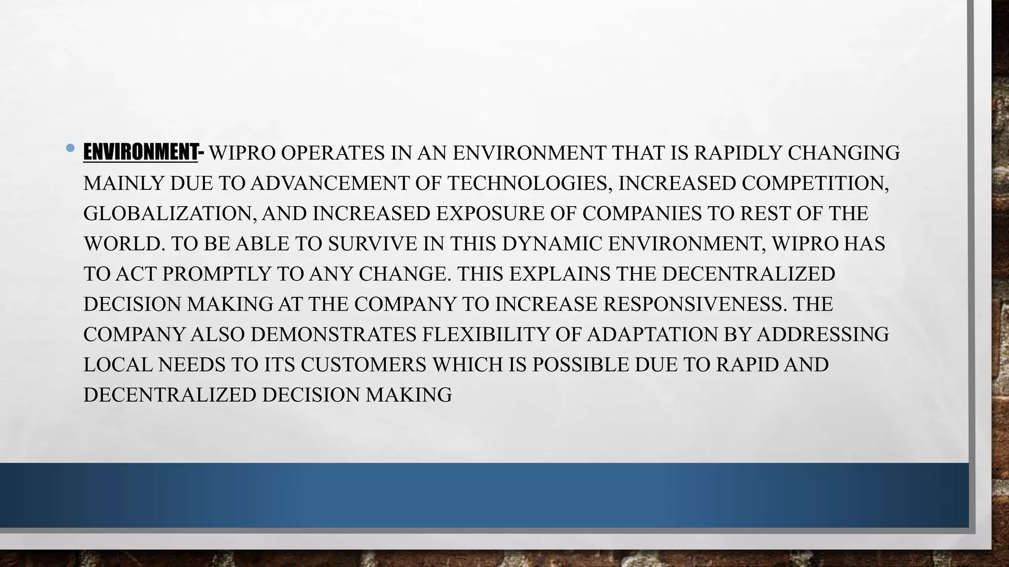 Organisation structure, culture and strategies of wipro | PPTX