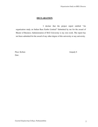 Organisation Study - Indian Rare Earths Limited | PDF