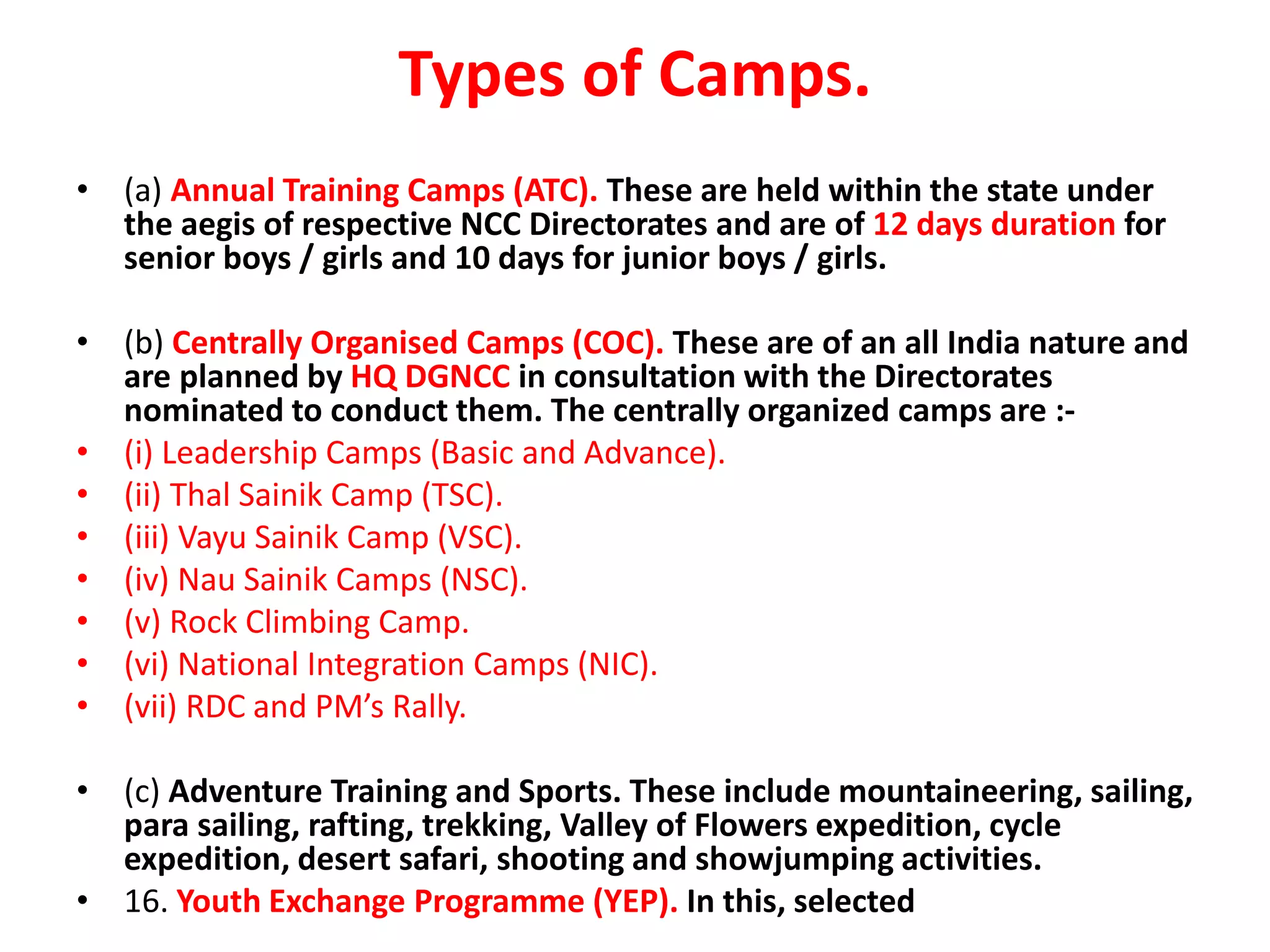 Organisation, training and ncc song | PPTX