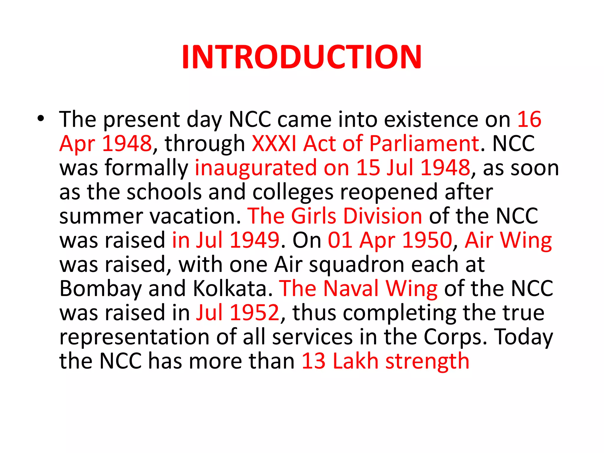 Organisation, training and ncc song | PPTX
