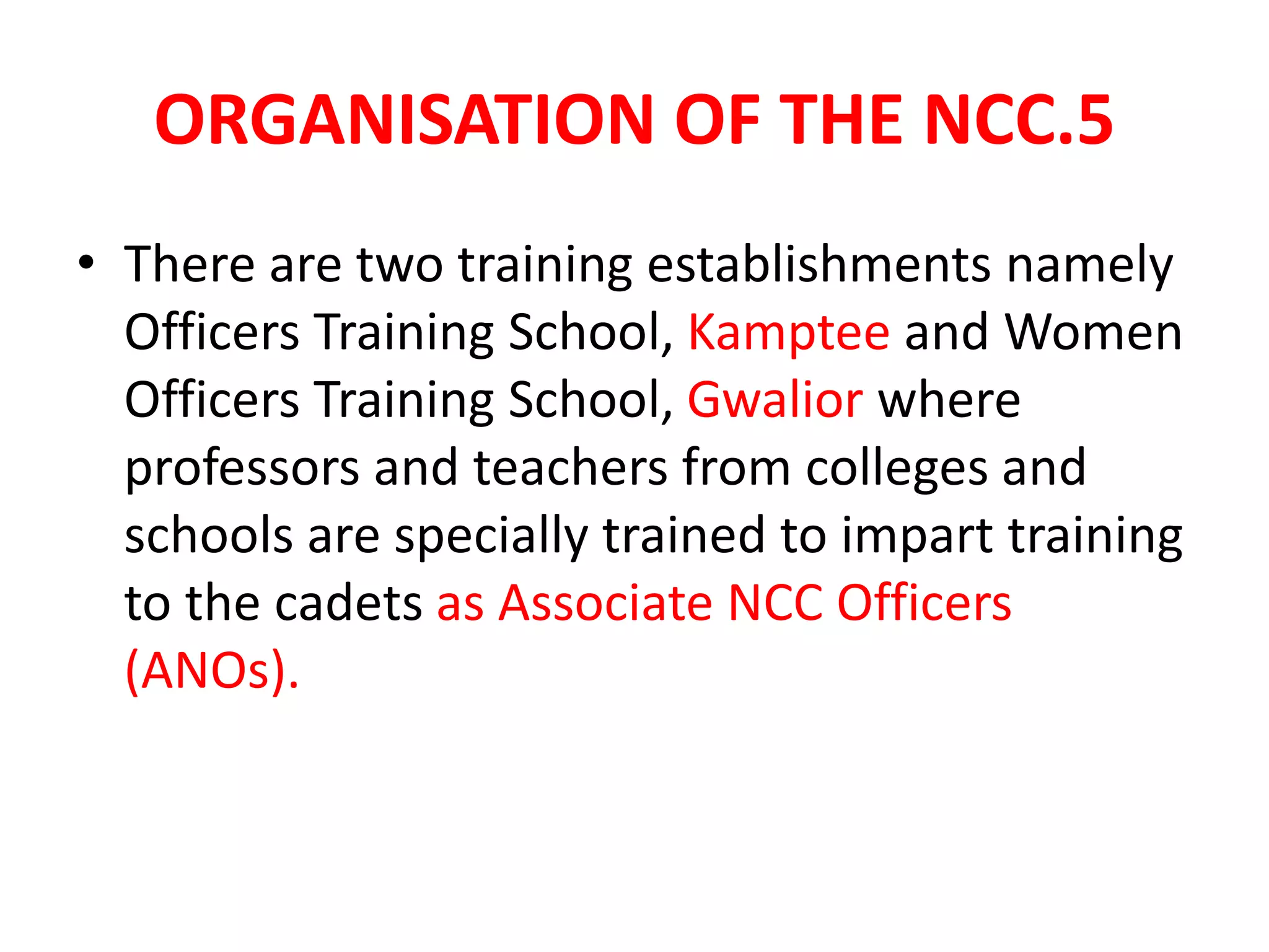 Organisation, training and ncc song | PPTX