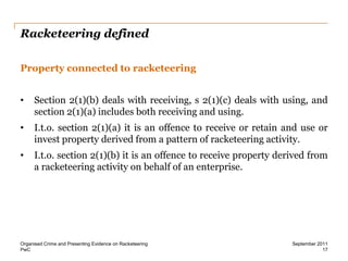 Organised crime and presenting evidence on racketeering | PPTX