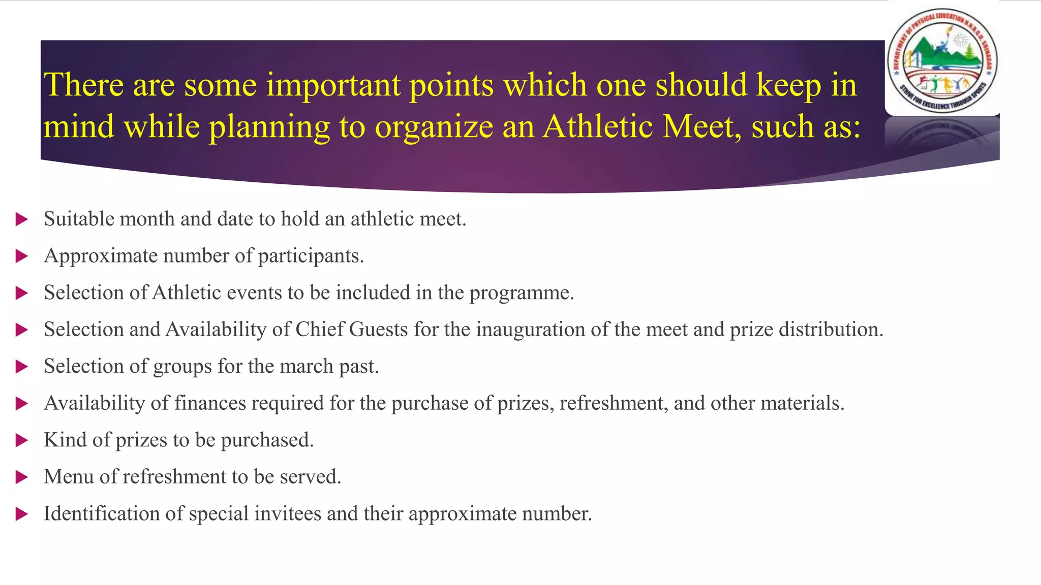 Organising an athletic meet | PPTX