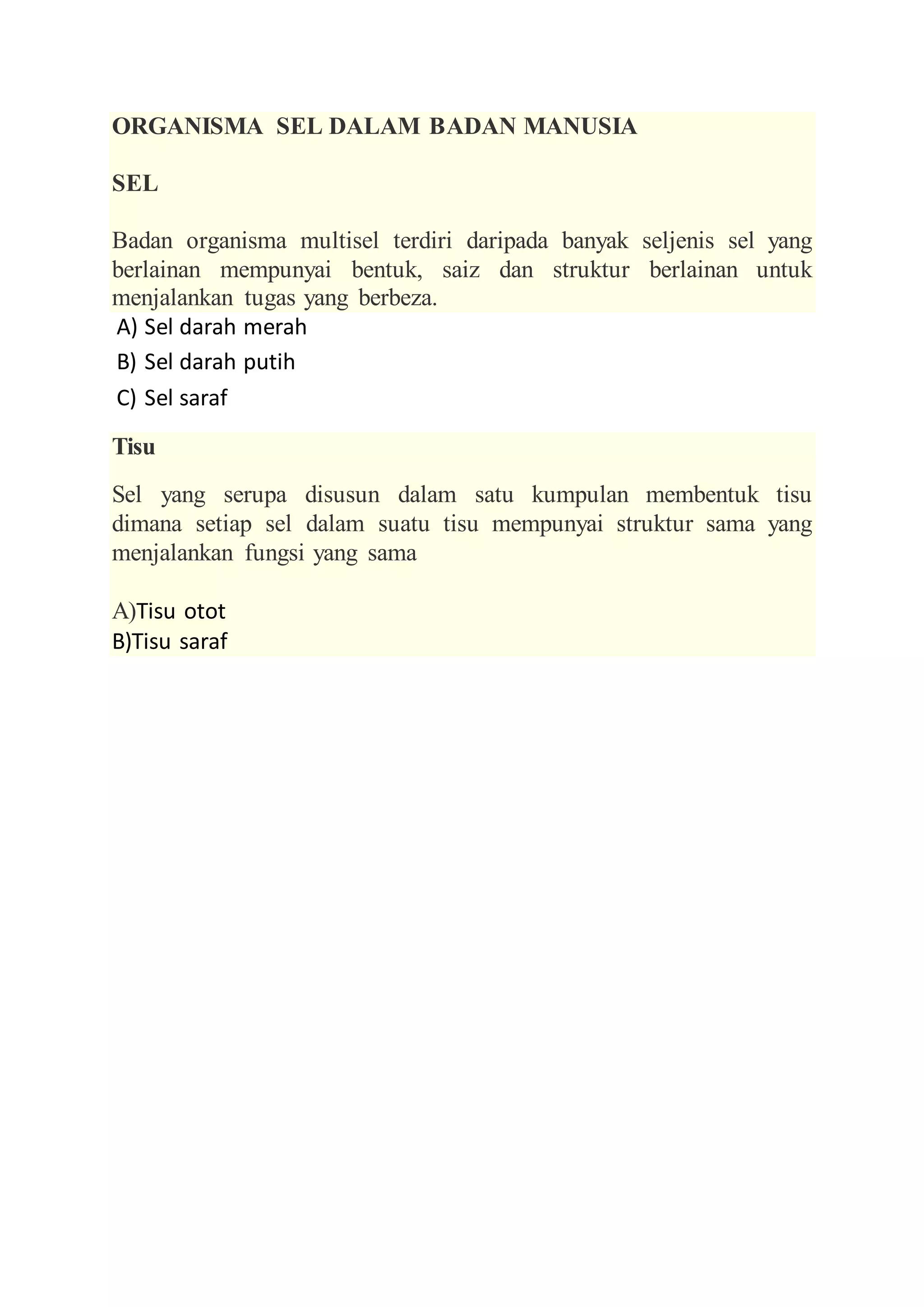 Organisma sel dalam badan manusia | DOCX