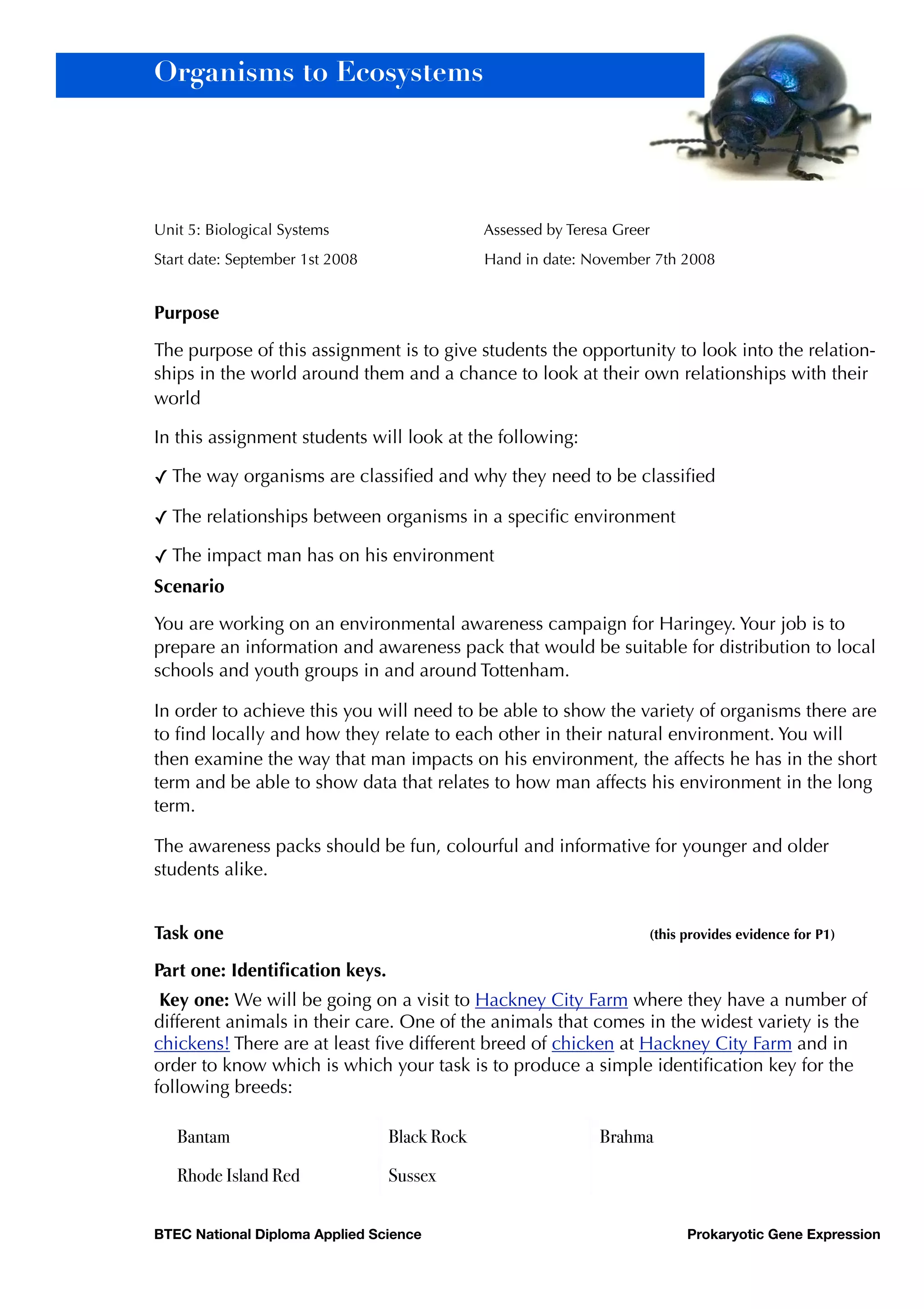 Organisms To Ecosystems Assignment | PDF