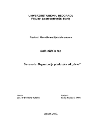 Organizacija preduzeca ad 'aleva' | PDF