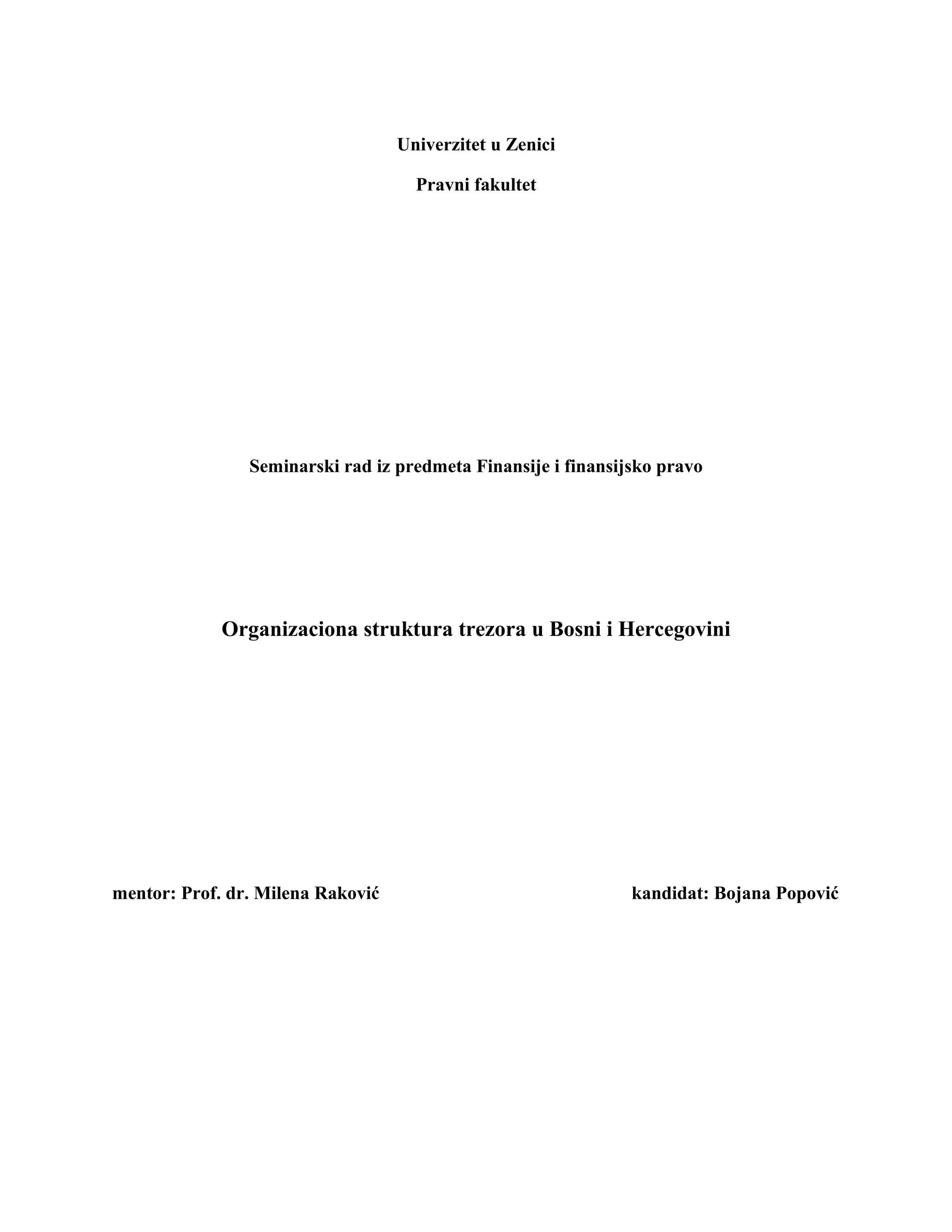 Organizaciona struktura trezora u bosni i hercegovini | DOC