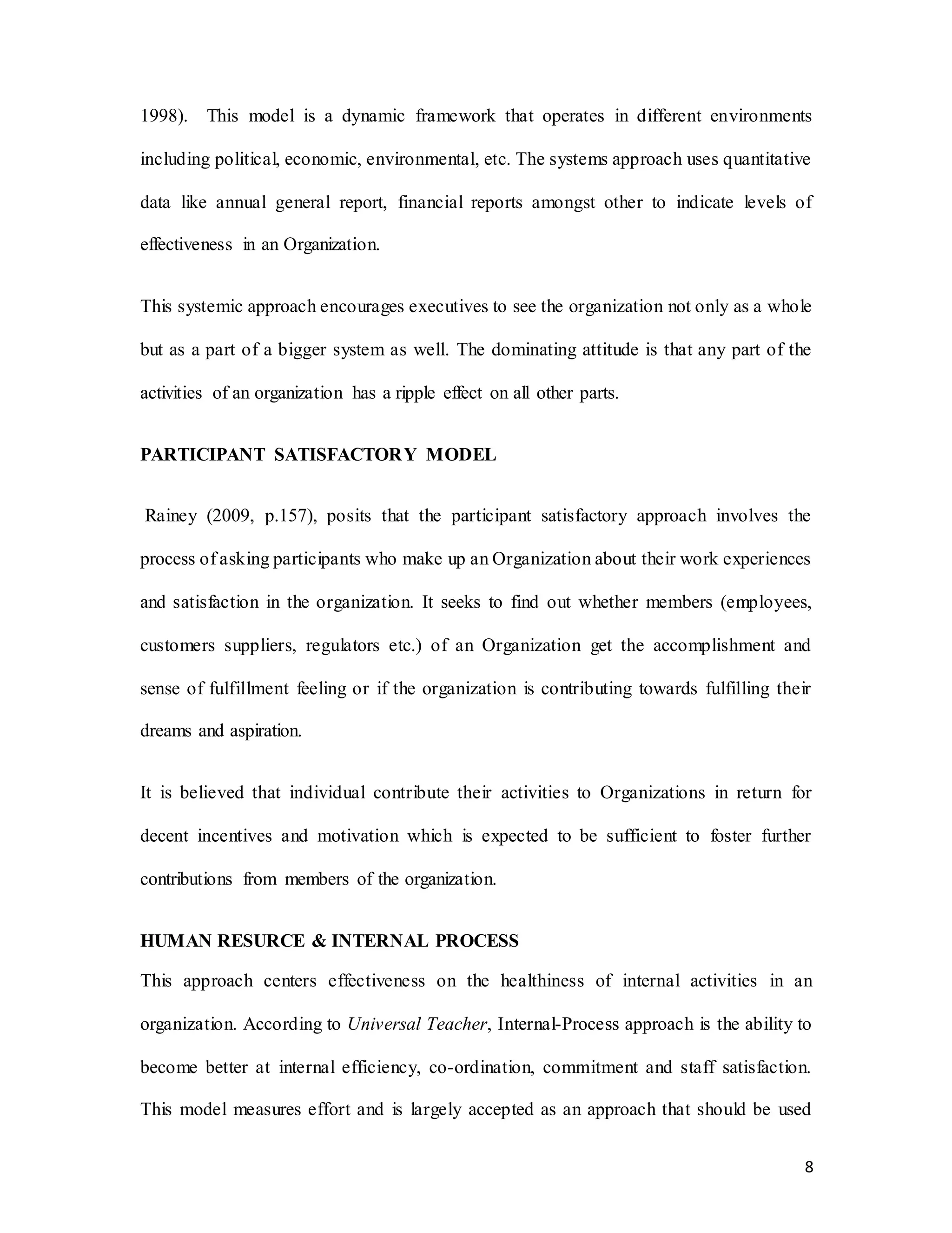 Organization effectiveness assesment of cocacola using the goals ...