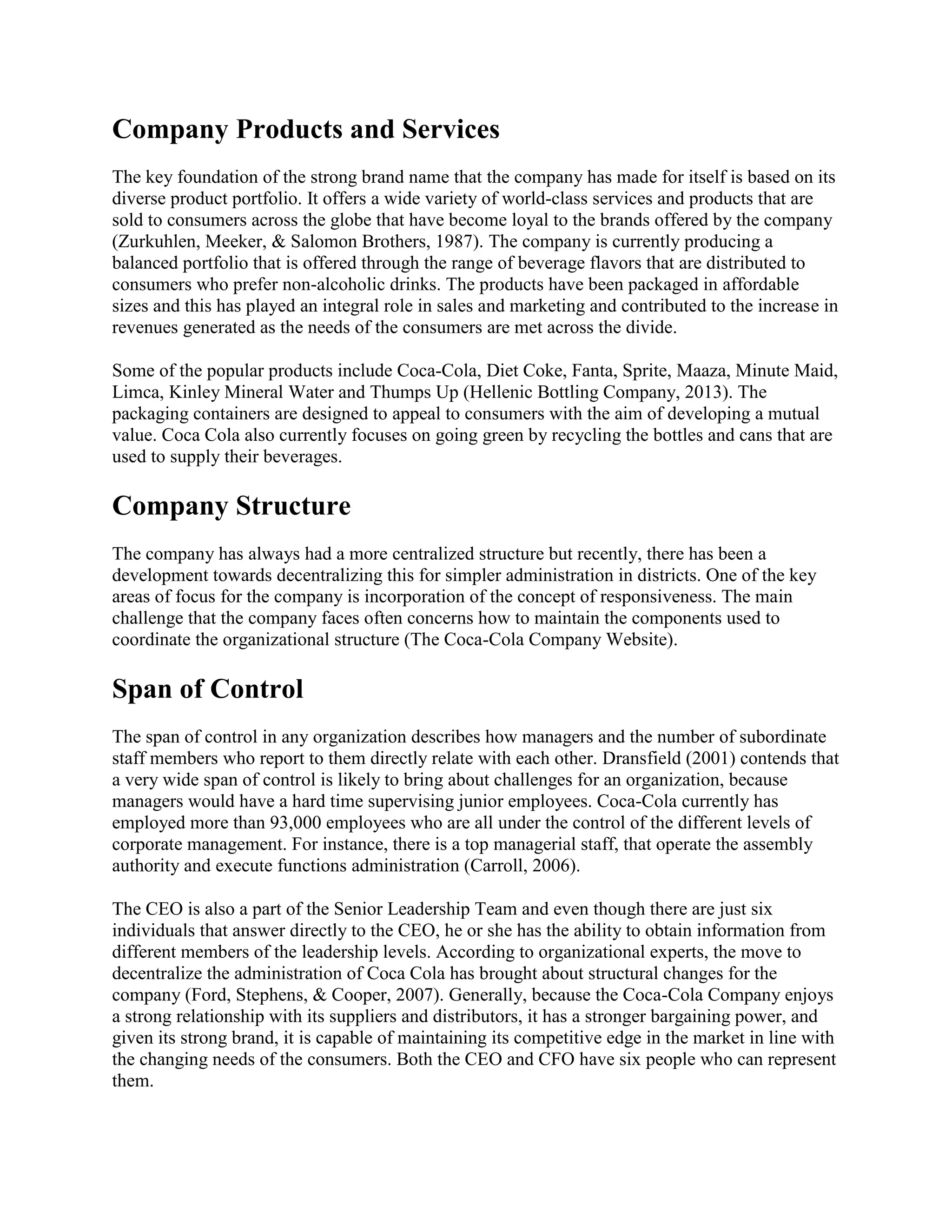 Organizational analysis – the coca cola company | PDF