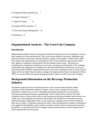 Organizational analysis – the coca cola company | PDF