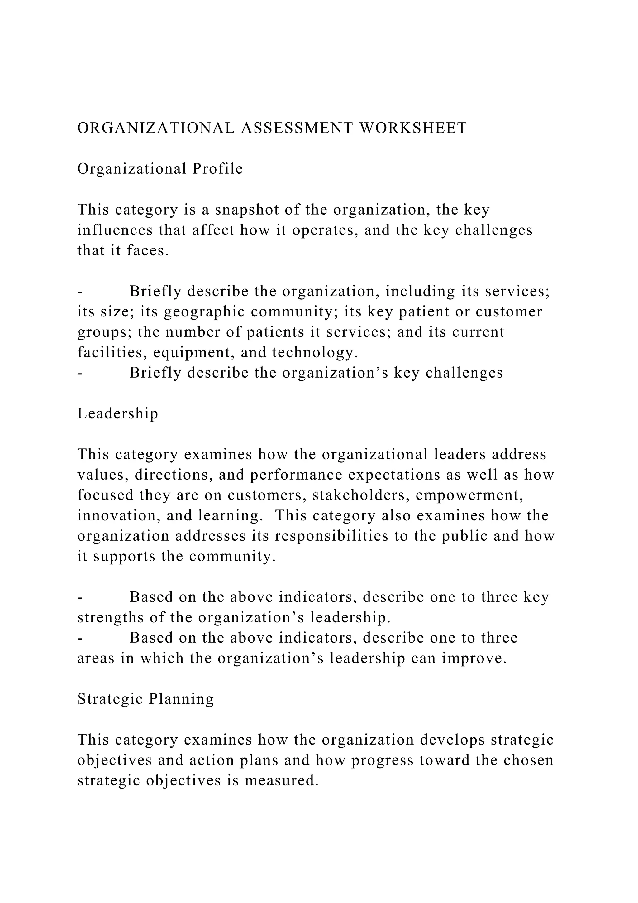 ORGANIZATIONAL ASSESSMENT WORKSHEETOrganizational ProfileT.docx