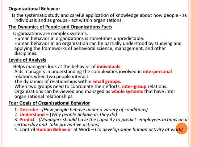 Organizational behavior - the dynamics of people and organizations | PPT