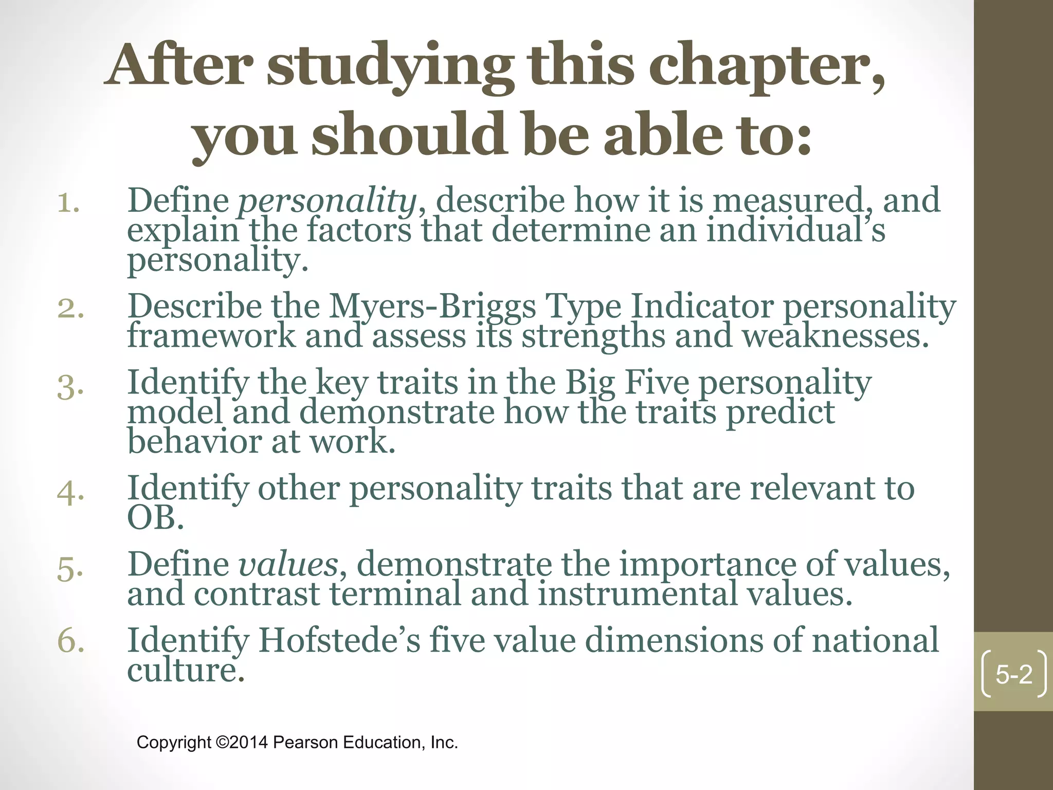 Organizational Behavior Chapter 4 Personality and Values | PPTX