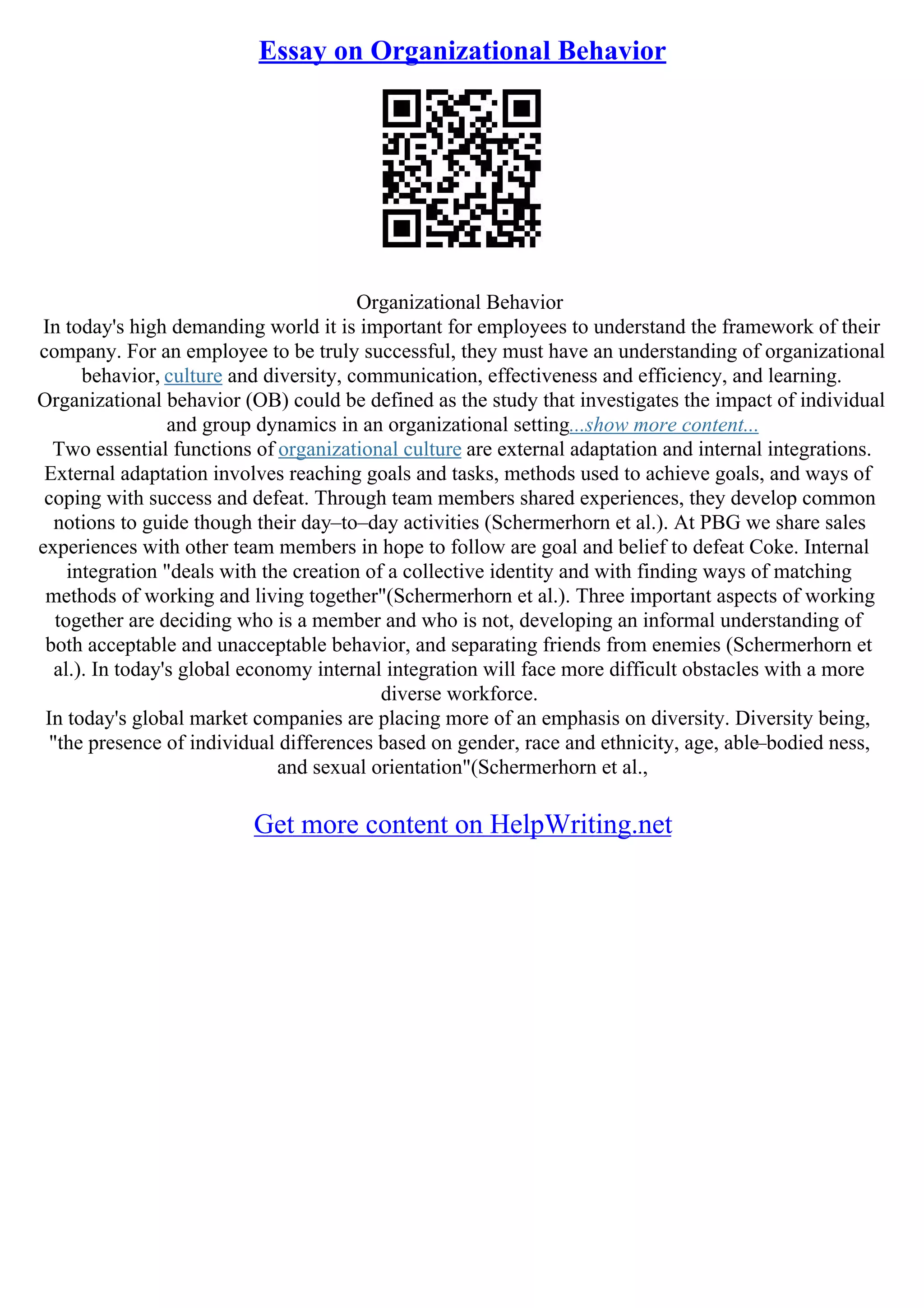 Organizational Behavior Essay | PDF